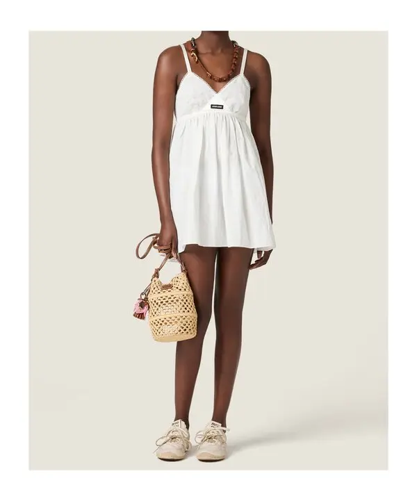 Miu Miu Slubbed Poplin And Eyelet Lace Mini-dress