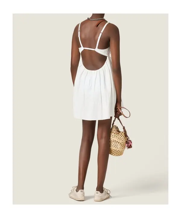 Miu Miu Slubbed Poplin And Eyelet Lace Mini-dress