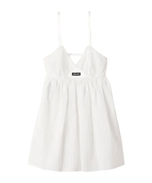 Miu Miu Slubbed Poplin And Eyelet Lace Mini-dress - White