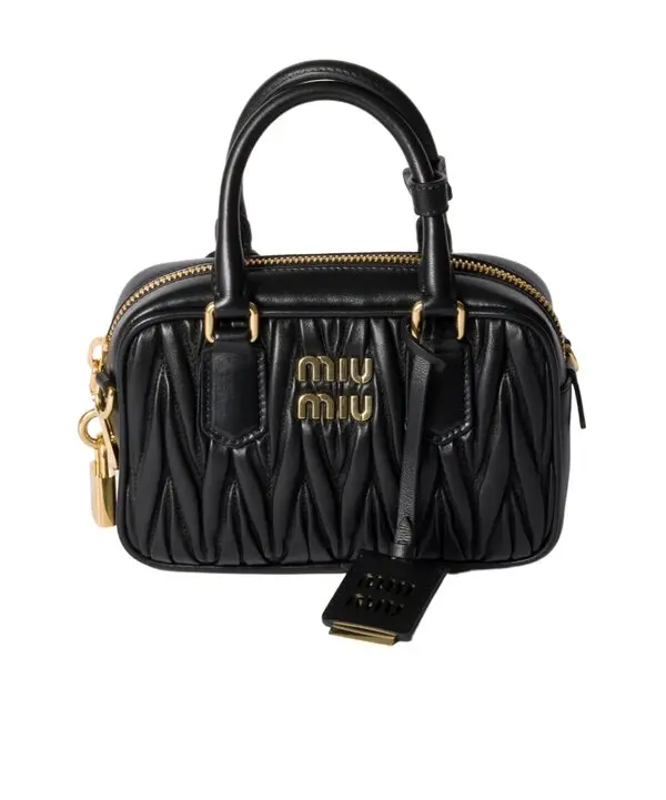 Miu Miu Matelassé Logo Lettering Tote Bag - Black