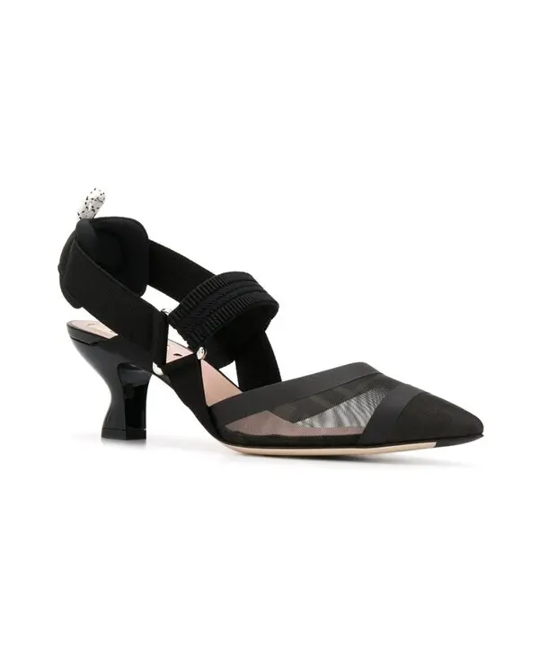 Fendi Slingback Pointed Toe Pumps - Black