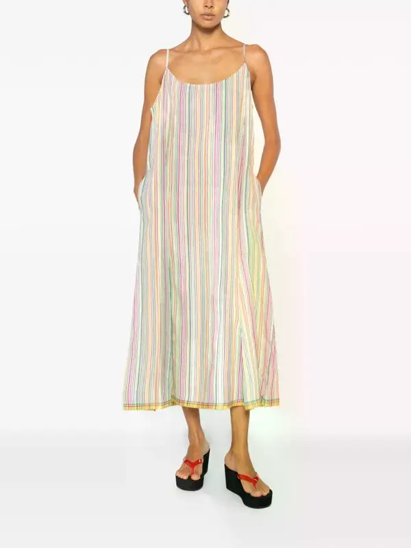 INJIRI Vertical Stripe Sleeveless Midi Dress