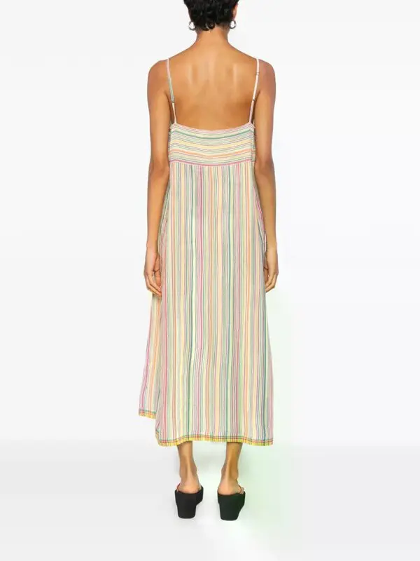 INJIRI Vertical Stripe Sleeveless Midi Dress
