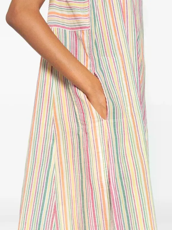 INJIRI Vertical Stripe Sleeveless Midi Dress