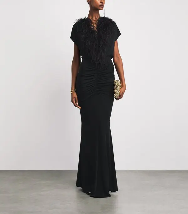 Lapointe Feather-embellished Gathered Gown