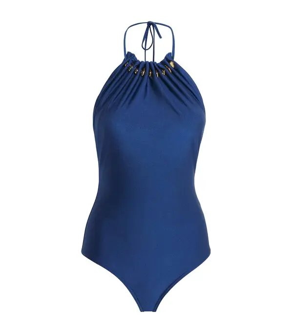 Zimmermann Beaded Halterneck Aster Swimsuit - Navy