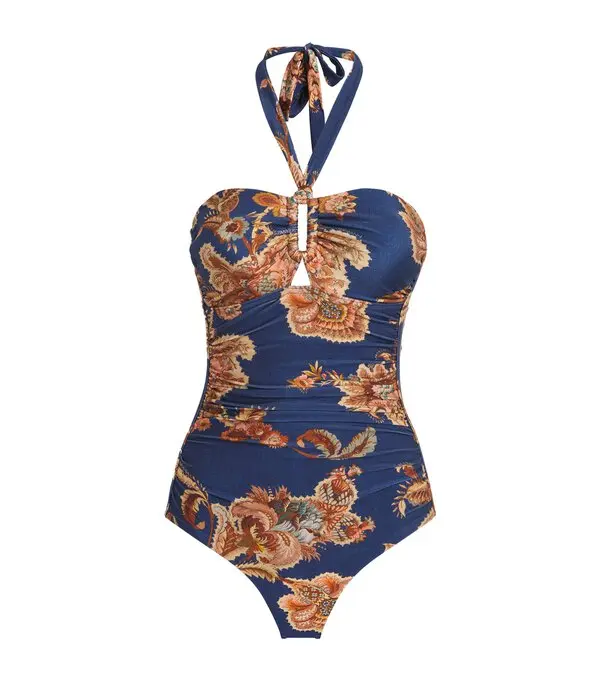 Zimmermann Floral Aster Halterneck Swimsuit - Navy