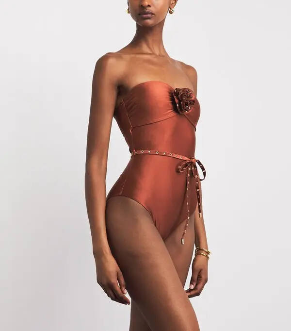 Zimmermann Indra Bandeau One-piece Swimsuit With Studded Belt