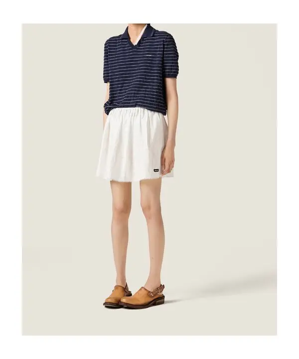 Miu Miu Slubbed Eyelet Poplin Skirt With Lace Detail
