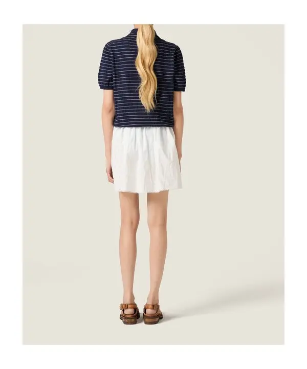 Miu Miu Slubbed Eyelet Poplin Skirt With Lace Detail