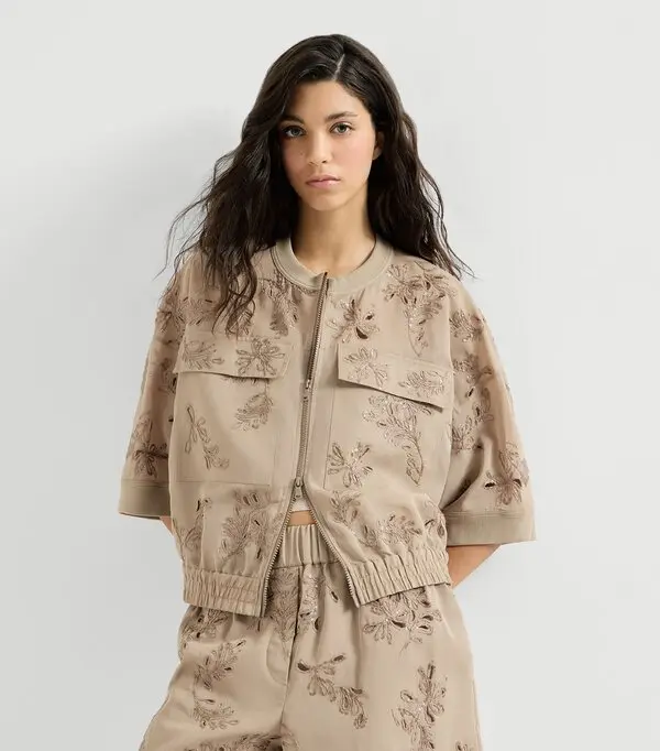 Brunello Cucinelli Embroidered Cotton Organza Bomber Jacket
