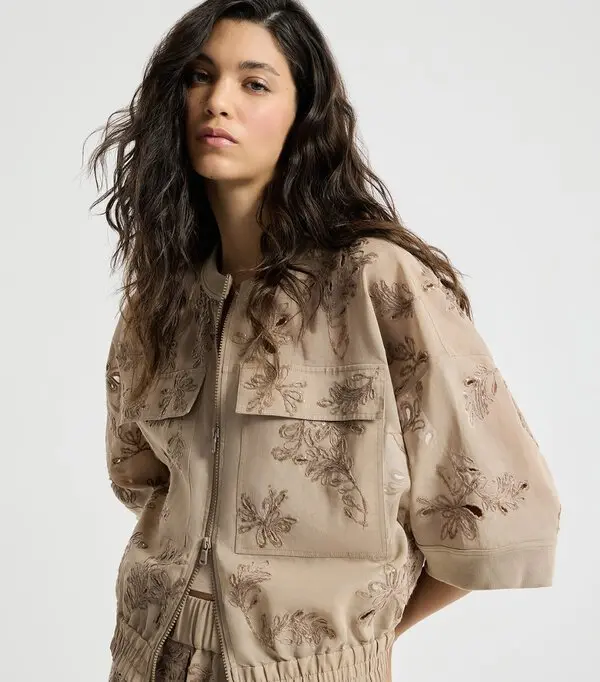 Brunello Cucinelli Embroidered Cotton Organza Bomber Jacket