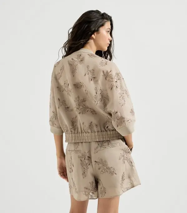 Brunello Cucinelli Embroidered Cotton Organza Bomber Jacket