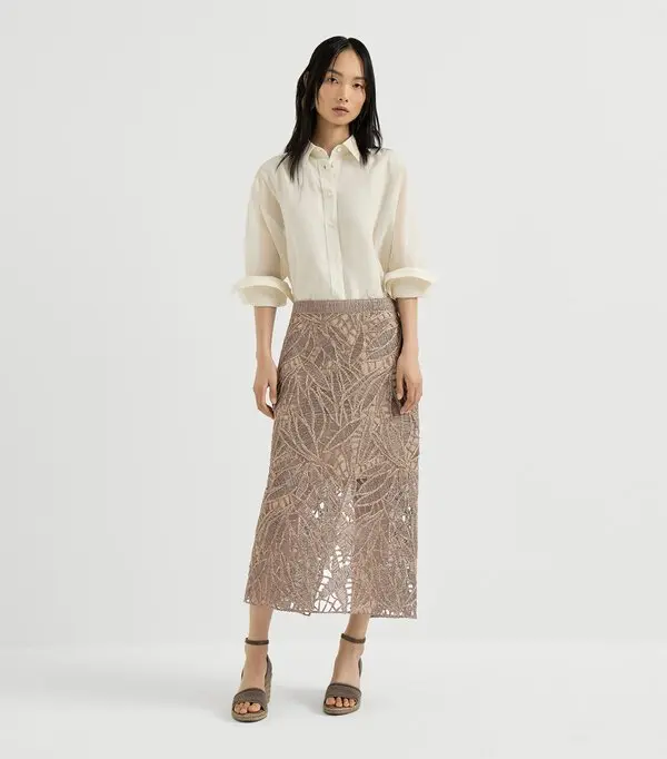 Brunello Cucinelli Embroidered Midi Skirt