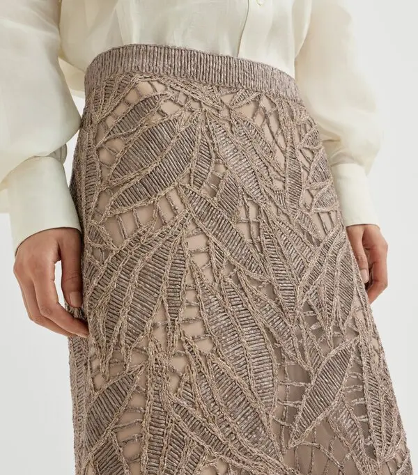 Brunello Cucinelli Embroidered Midi Skirt