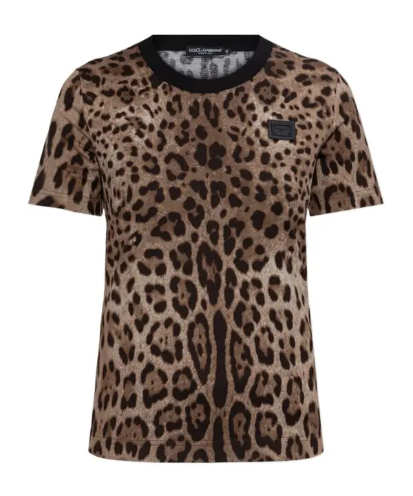 Dolce & Gabbana Leopard Print Crewneck T-shirt - Brown