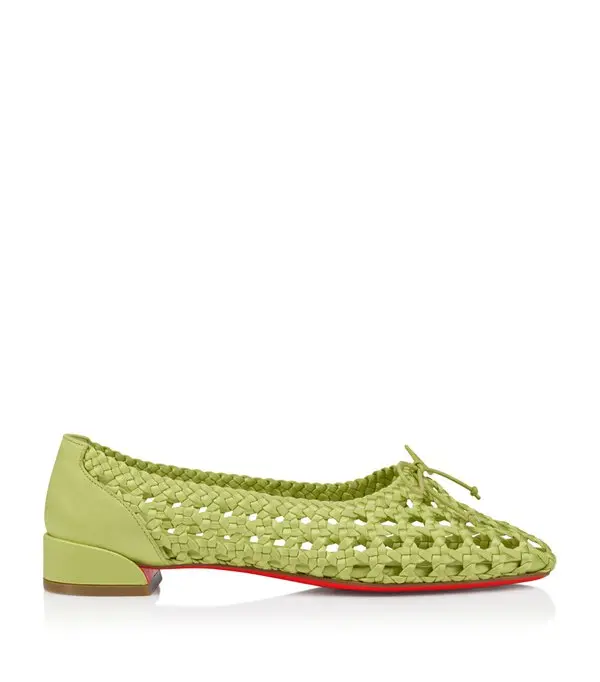 CHRISTIAN LOUBOUTIN Sweetie Jane Silk Woven Ballet Flats - Green