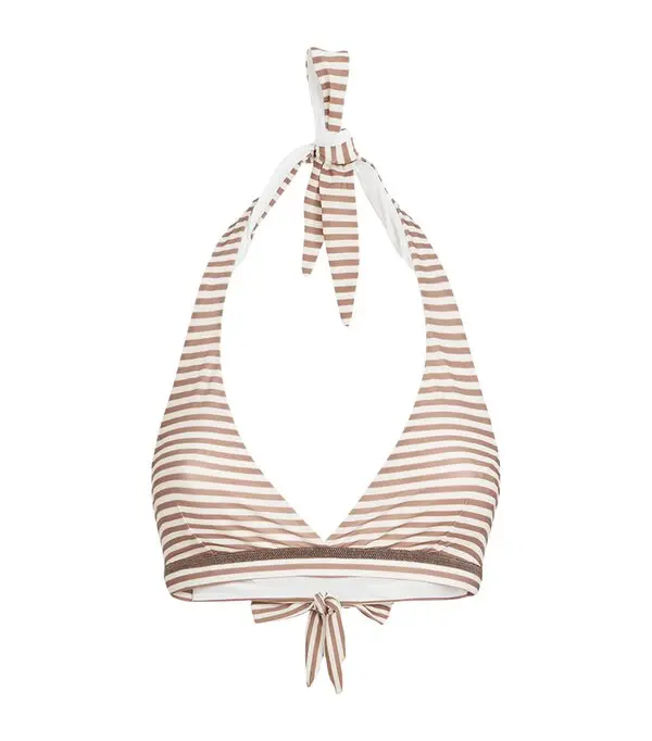 Brunello Cucinelli Striped Halterneck Bikini Top