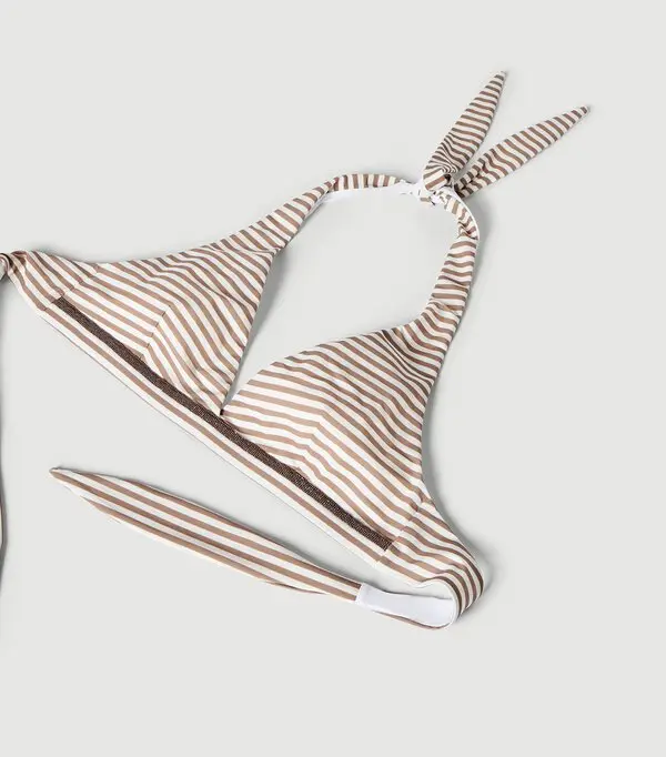 Brunello Cucinelli Striped Halterneck Bikini Top
