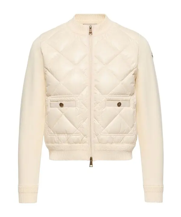Moncler Logo Patch Quilted Cardigan - White