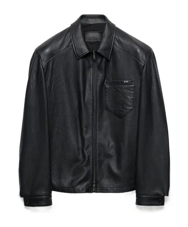 Prada Nappa Leather Zip-up Jacket With Classic Collar - Black