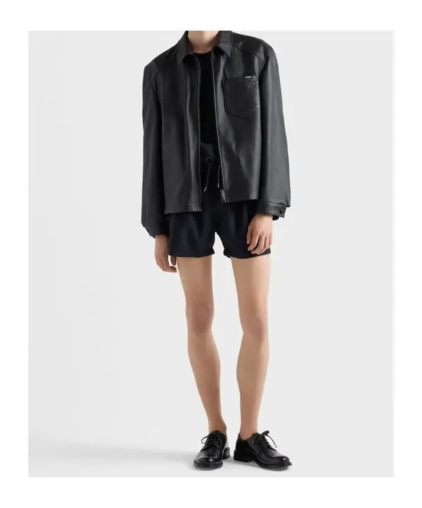 Prada Nappa Leather Zip-up Jacket With Classic Collar