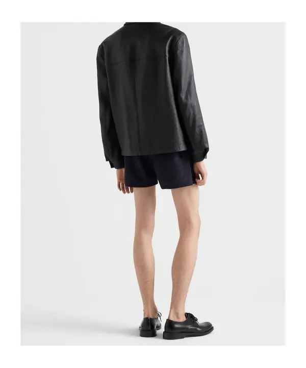Prada Nappa Leather Zip-up Jacket With Classic Collar