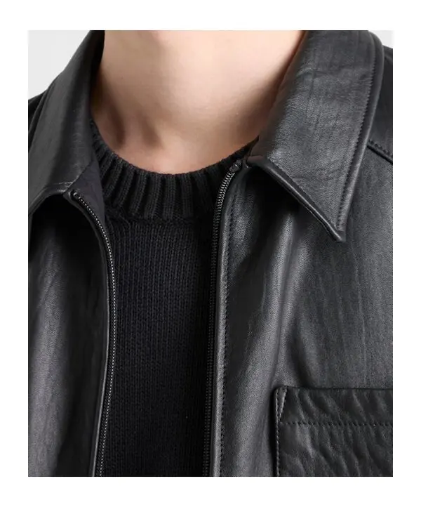 Prada Nappa Leather Zip-up Jacket With Classic Collar