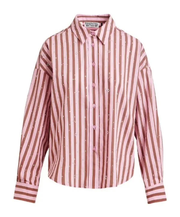 Essentiel Antwerp Striped Rhinestone Embellished Shirt - Pink