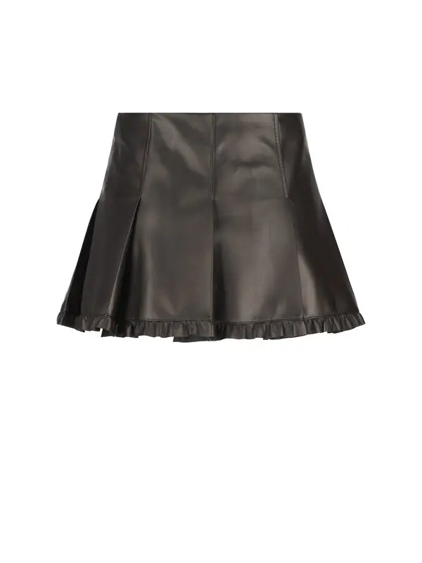 Miu Miu Pleated Nappa Leather Midi Skirt With Ruffle Hem
