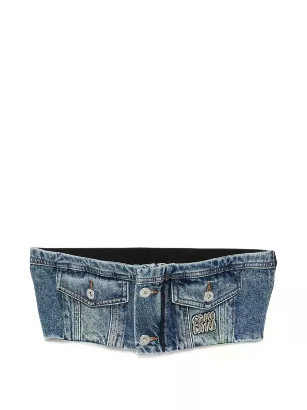 Miu Miu Embroidered Denim Strapless Top