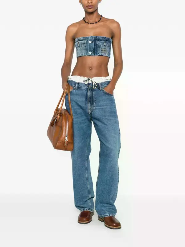 Miu Miu Embroidered Denim Strapless Top