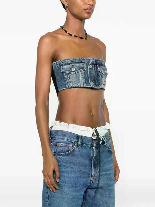 Miu Miu Embroidered Denim Strapless Top