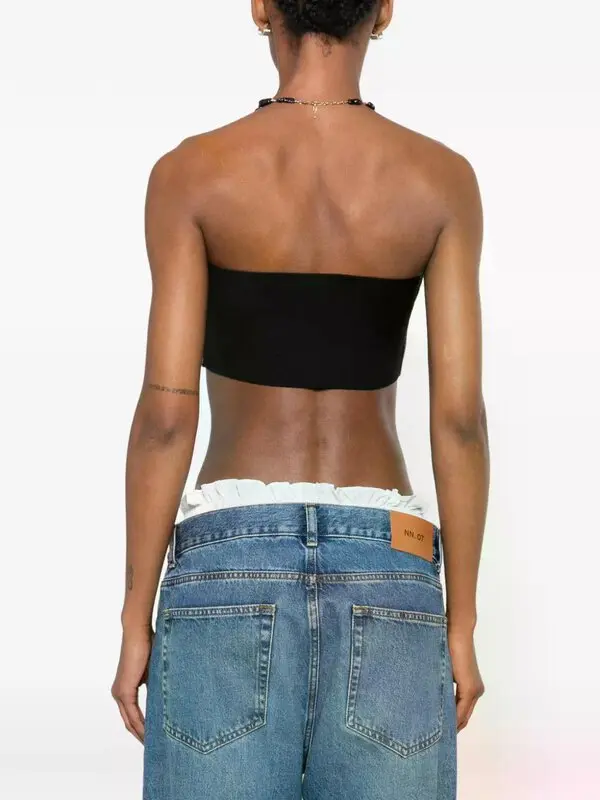 Miu Miu Embroidered Denim Strapless Top
