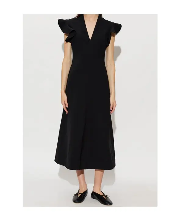 Moschino V-neck Ruffled Sleeve A-line Dress