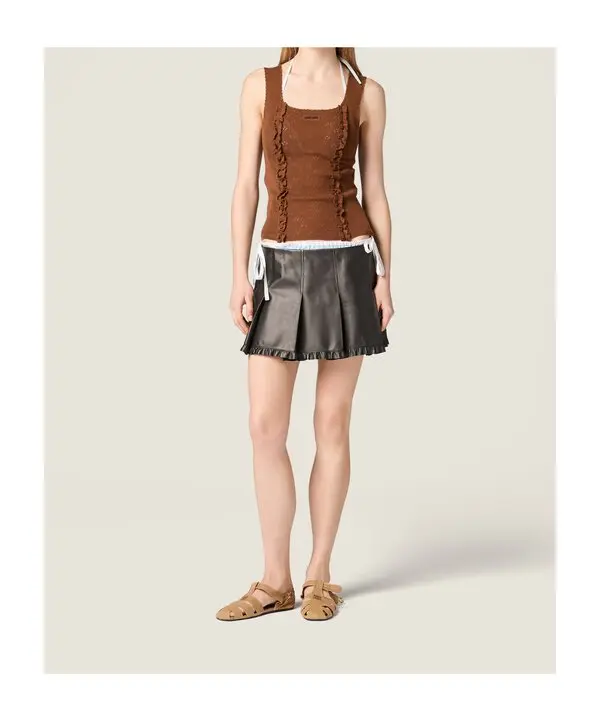 Miu Miu Cashmere And Silk Sleeveless Top With Ruffle Detail