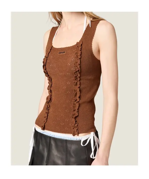 Miu Miu Cashmere And Silk Sleeveless Top With Ruffle Detail
