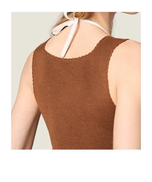 Miu Miu Cashmere And Silk Sleeveless Top With Ruffle Detail