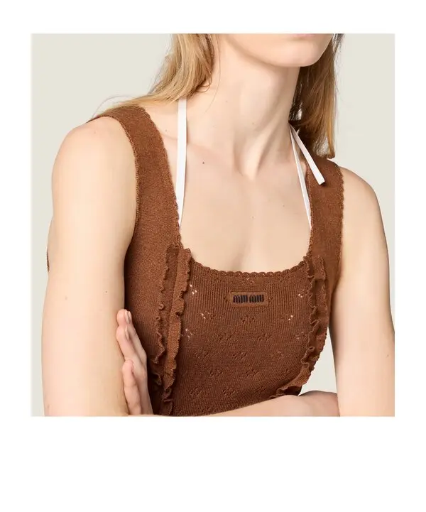 Miu Miu Cashmere And Silk Sleeveless Top With Ruffle Detail