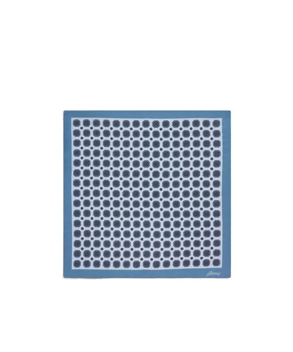 Brioni Light And Steel Medallion Print Silk Pocket Square - Blue