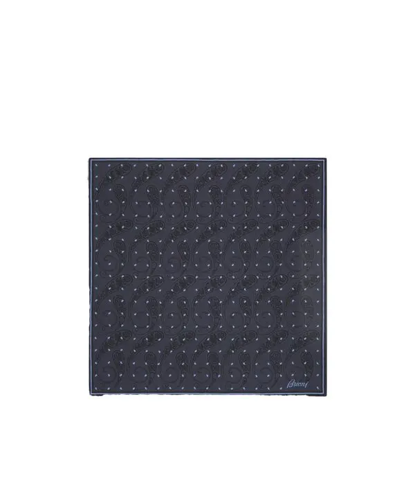 Brioni Navy And Sky Blue Silk Pocket Square - Black