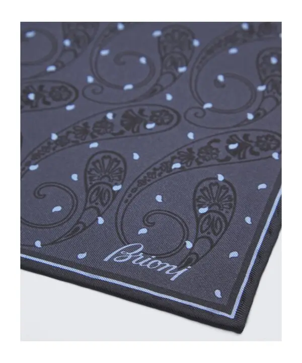 Brioni Navy And Sky Blue Silk Pocket Square