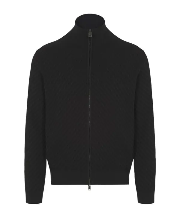 Brioni Cotton, Silk And Cashmere Trama Weave Full-zip Sweater - Black