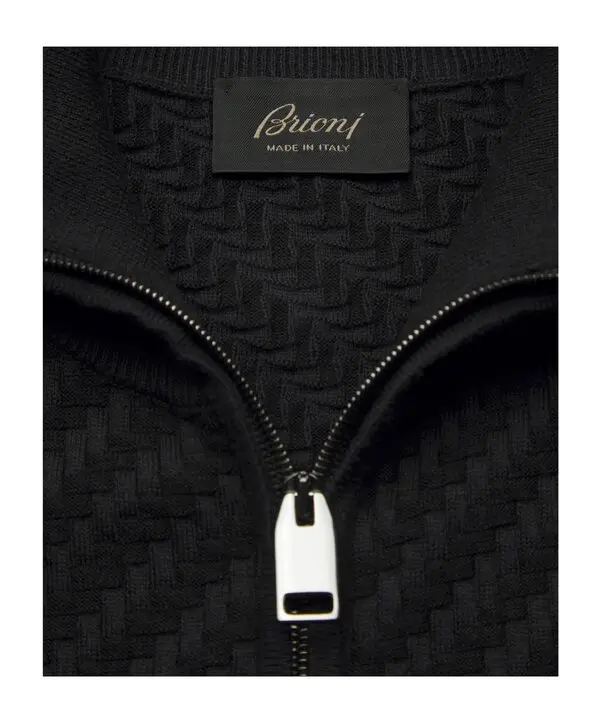 Brioni Cotton, Silk And Cashmere Trama Weave Full-zip Sweater