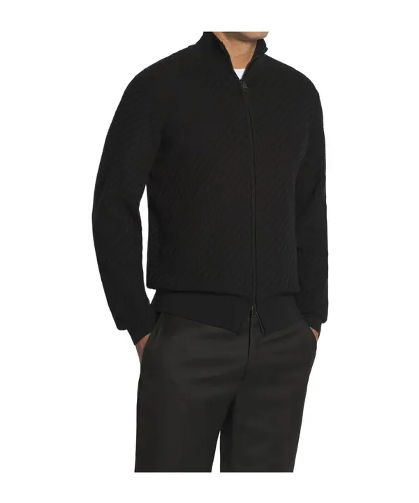 Brioni Cotton, Silk And Cashmere Trama Weave Full-zip Sweater