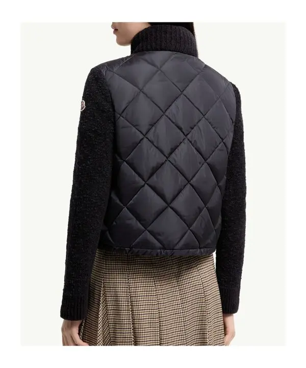 Moncler Cotton Blend Padded Zip-up Cardigan With High Neck And Zipped Pockets