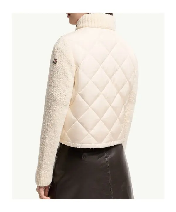 Moncler Cotton Blend Padded Zip-up Cardigan With Logo Patch