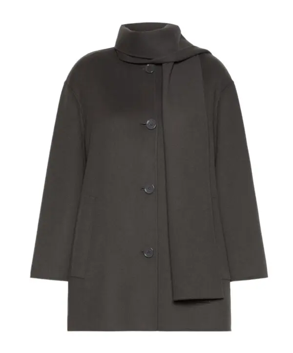 Max Mara Detailed Single Breasted Coat With Scarf - Dark Gray