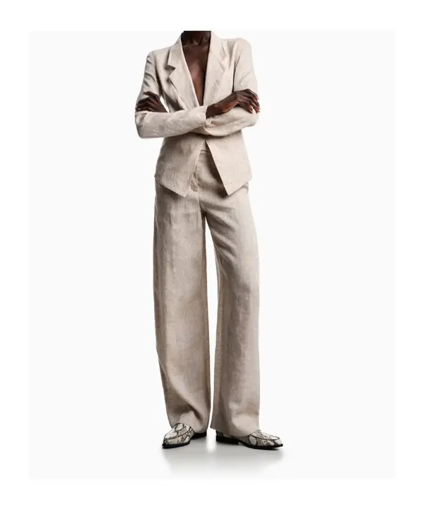 Emporio Armani High-waist Tailored Chambray Trousers - Light Brown