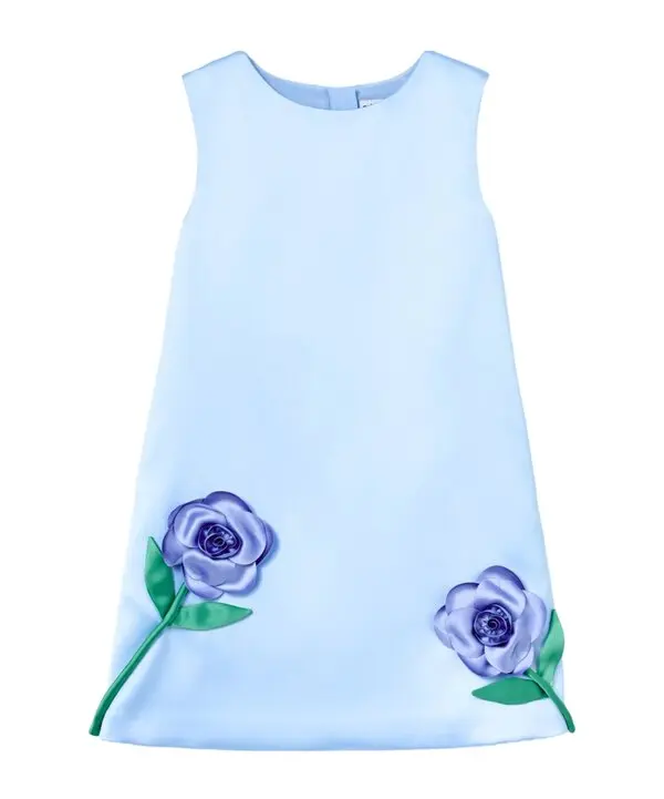 SELF-PORTRAIT Bonded Satin 3d Flower Dress - Blue